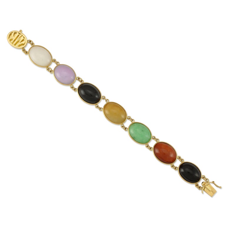 Certified Natural Rainbow/Multi-Color Jade Bracelet at 1stDibs