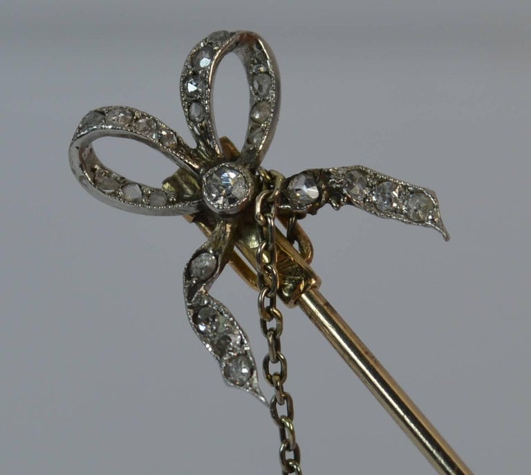 Certified Natural Salt Water Pearl and Diamond Stick Pin Brooch at 1stDibs