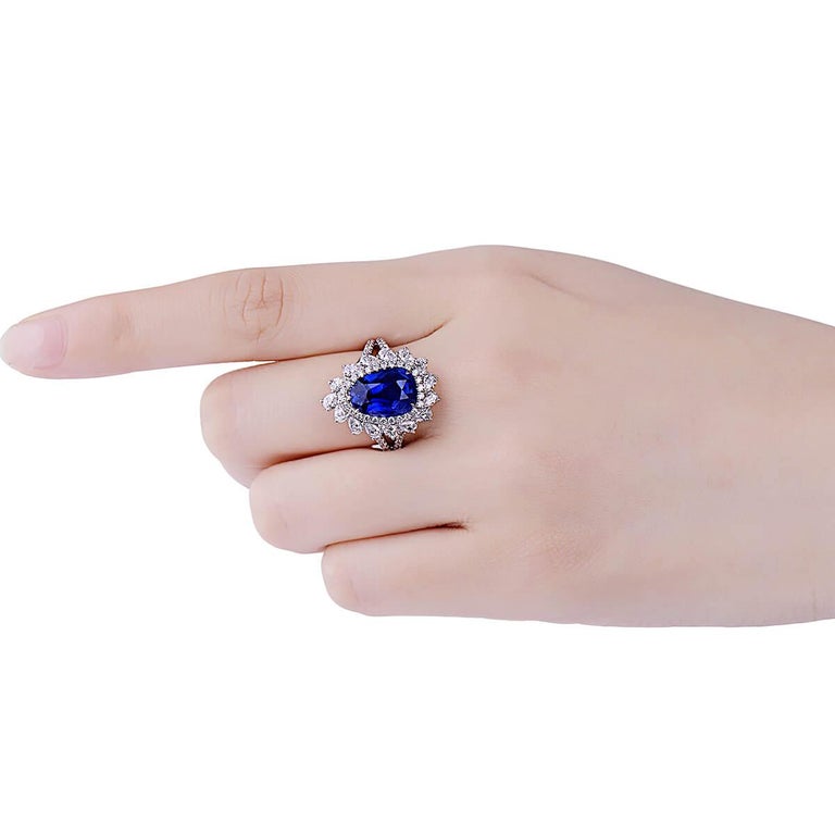 Certified Natural Unheated Blue Sri-Lanka Sapphire and Diamond 6.40 ...