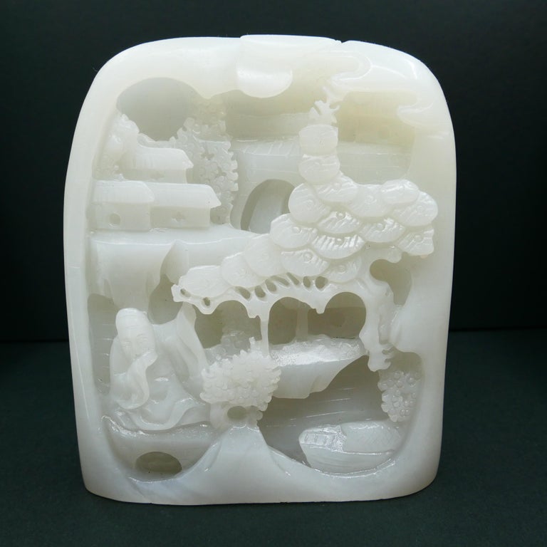 Certified Nephrite White Jade Carving, Hetian Jade, Scenic Stature For ...