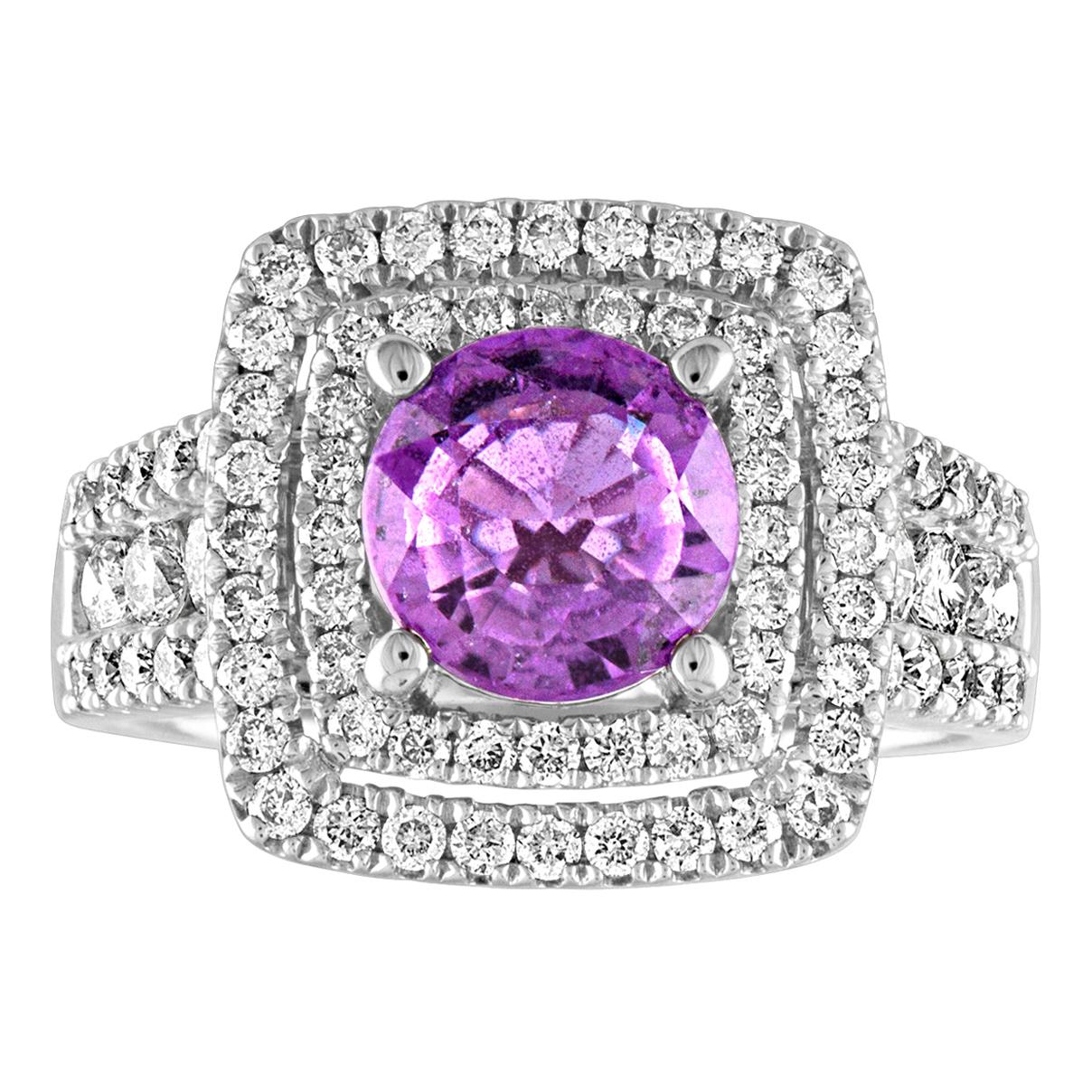 Certified 2.21 Carat No Heat Purplish Violet Sapphire Diamond Gold Ring ...
