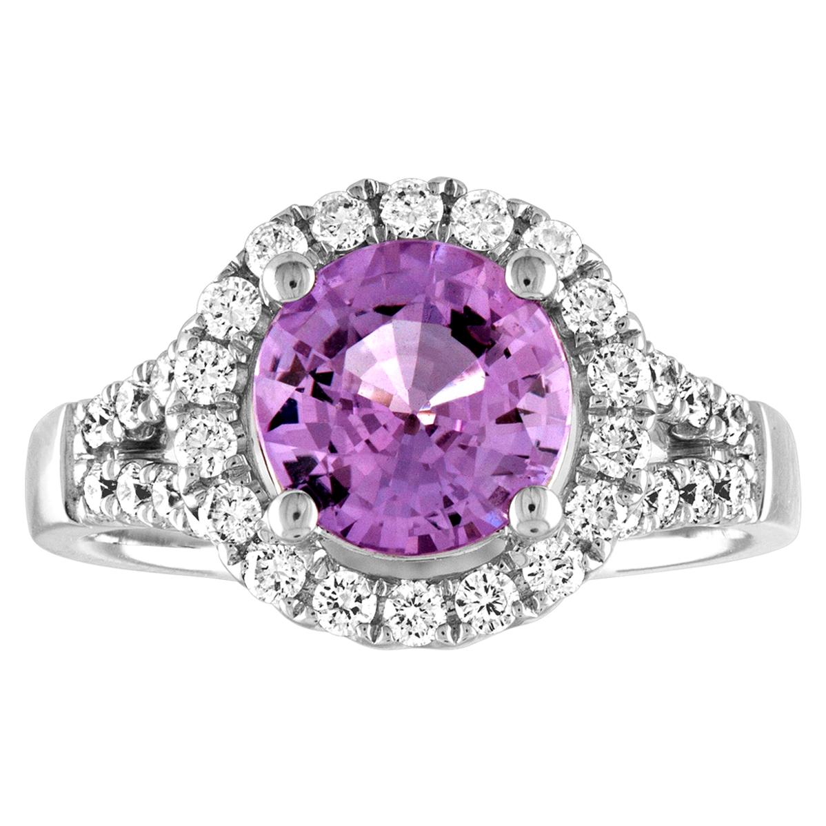Certified No Heat 3.02 Carat Round Blue Sapphire and Diamond Gold Ring ...