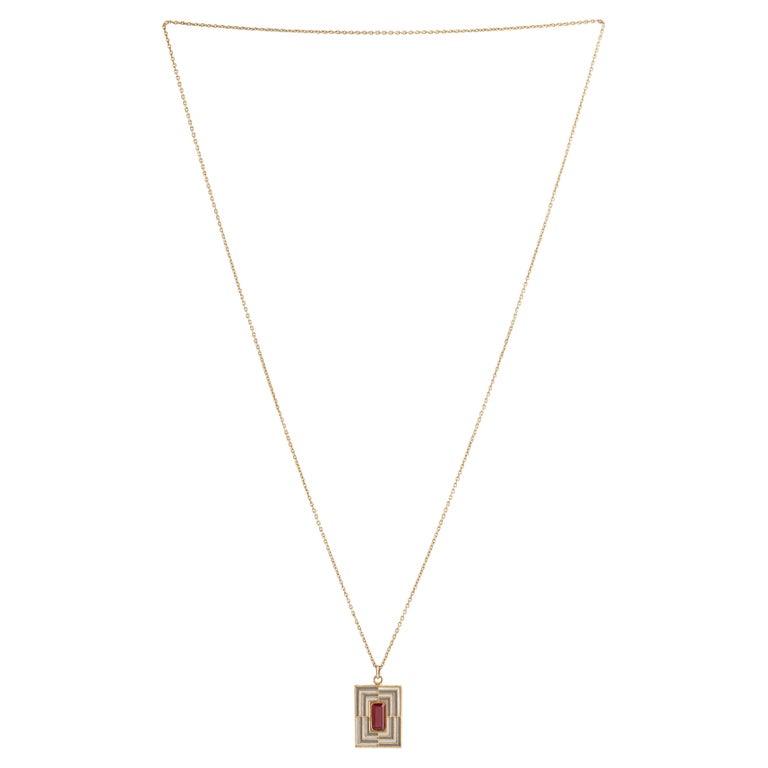 Certified Octagon Ruby Reversible Pendant in 18K Gold with Enamel For ...