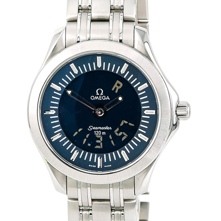 Certified Omega Seamaster Men's Quartz Watch SS Analog and Digital Blue ...