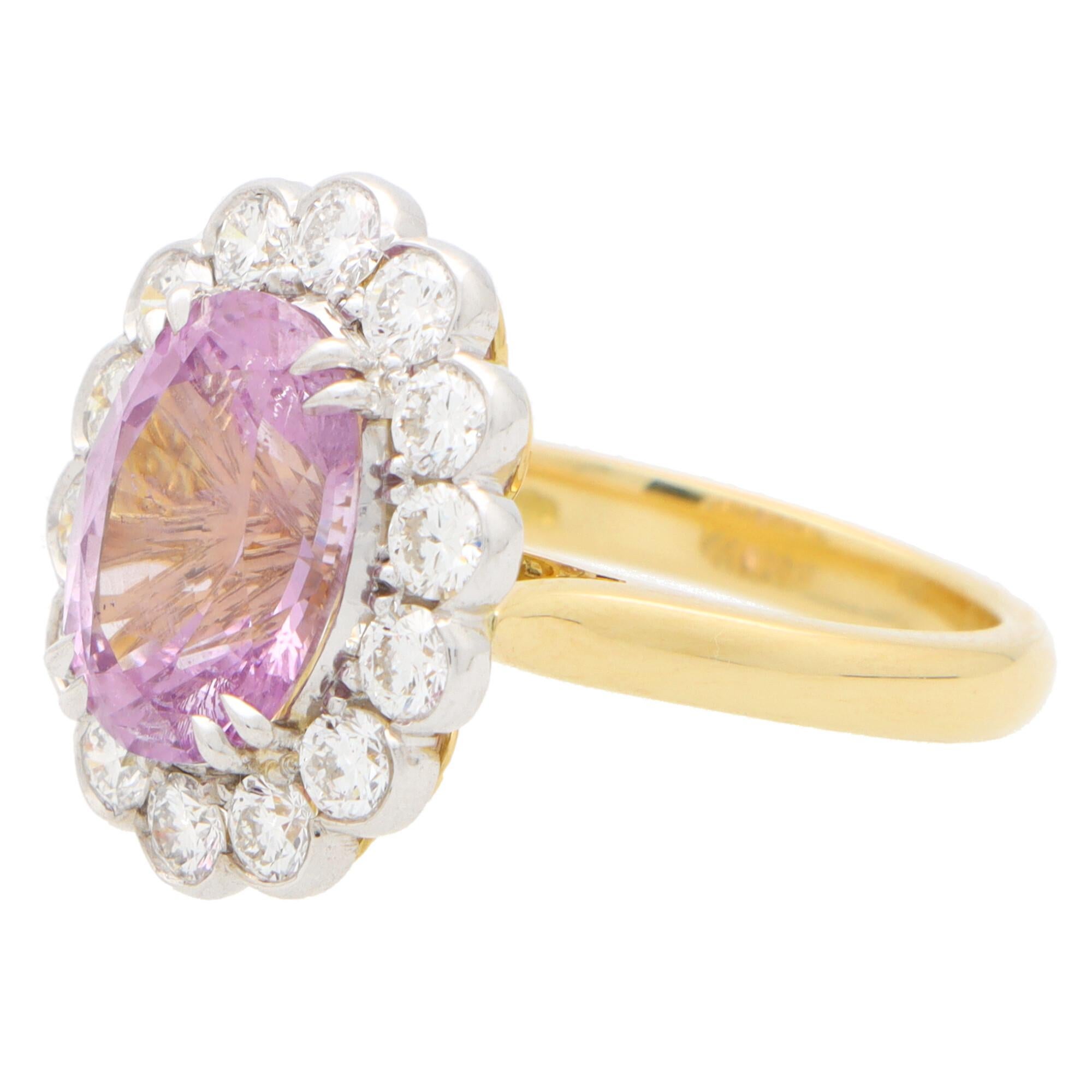 Certified Pastel Pink Sapphire and Diamond Cluster Ring Set in 18k Gold ...