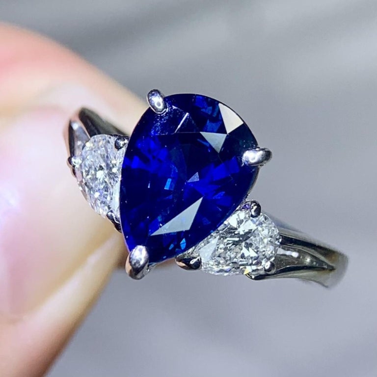 Customizable Certified Pear Natural Sapphire Engagement Ring, Antique ...