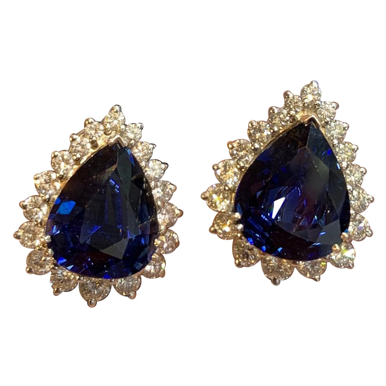 Pear Shape Sapphire and Diamond Drop Earrings For Sale at 1stDibs
