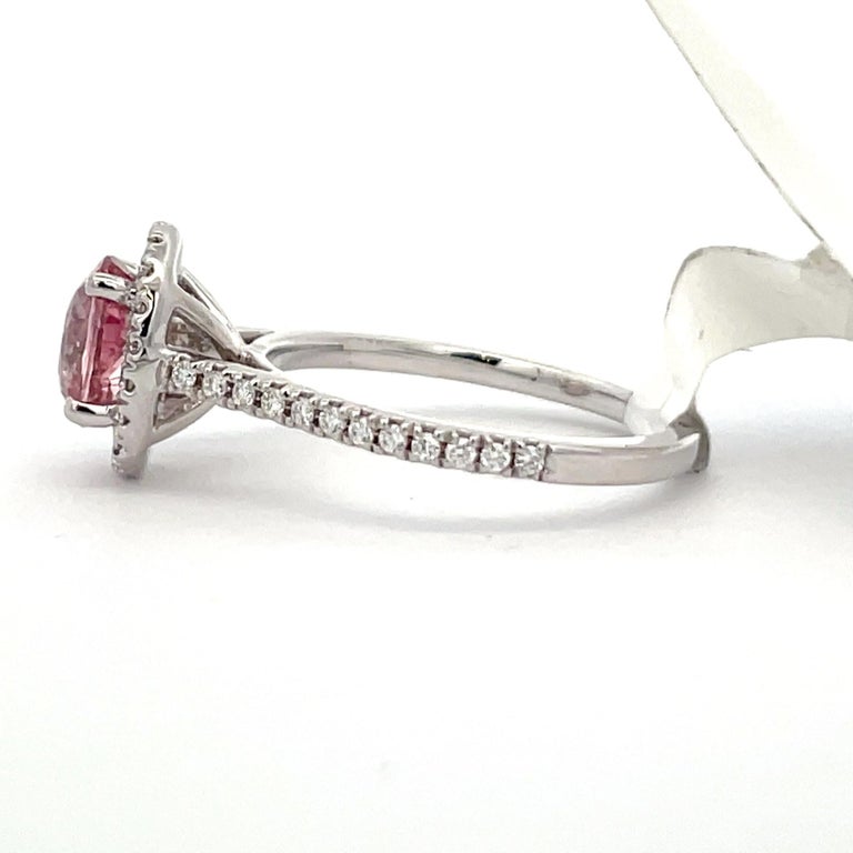 Certified Pink Sapphire No Heat Diamond Halo Ring 2.34 Carats 18k White Gold For Sale at 1stDibs