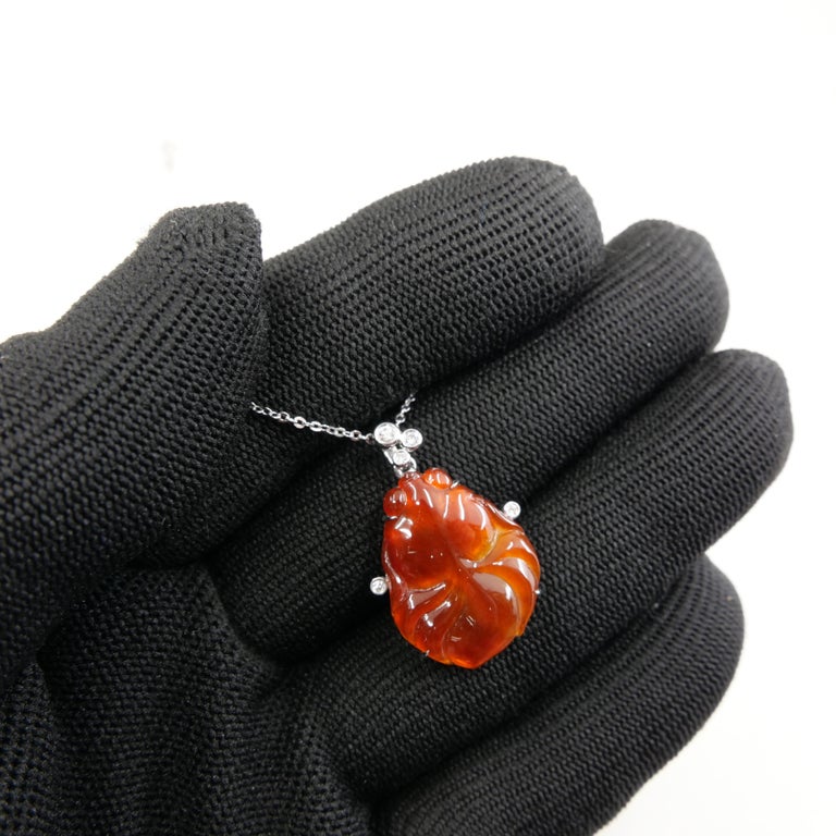 Certified Red Jade and Diamond Goldfish Pendant, Prosperity and Lucky ...