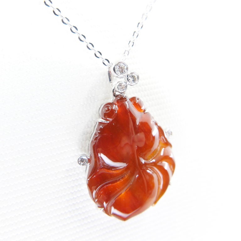 Certified Red Jade and Diamond Goldfish Pendant, Prosperity and Lucky ...