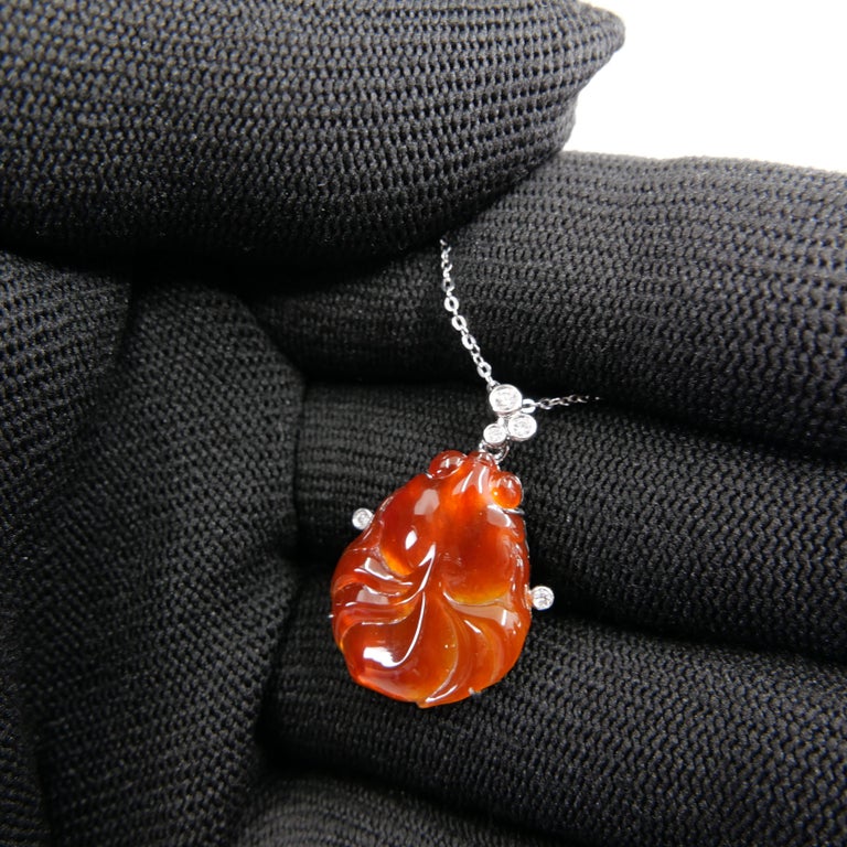 Certified Red Jade and Diamond Goldfish Pendant, Prosperity and Lucky ...