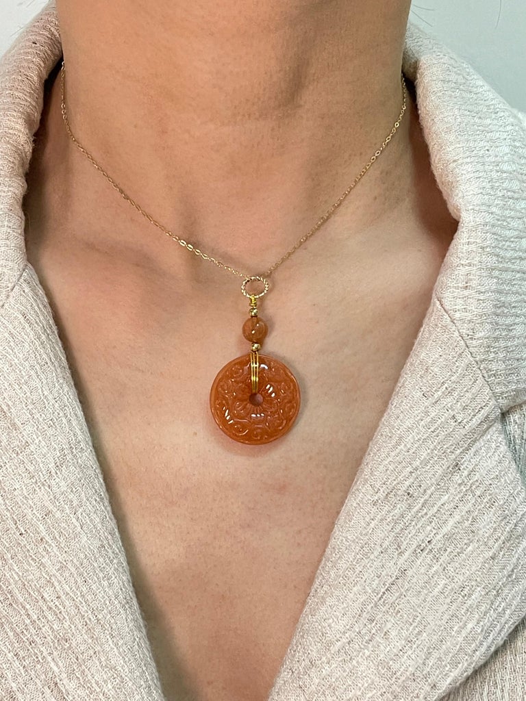 Certified Red Jadeite Jade Pendant Drop Necklace, Hand Gold Wiring ...