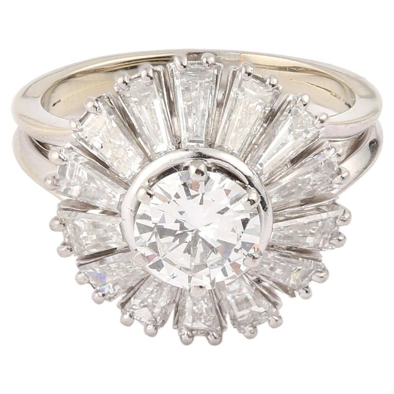 Certified Retro Diamonds 2.50 Carats Platinum Juponnée Ring For Sale at ...