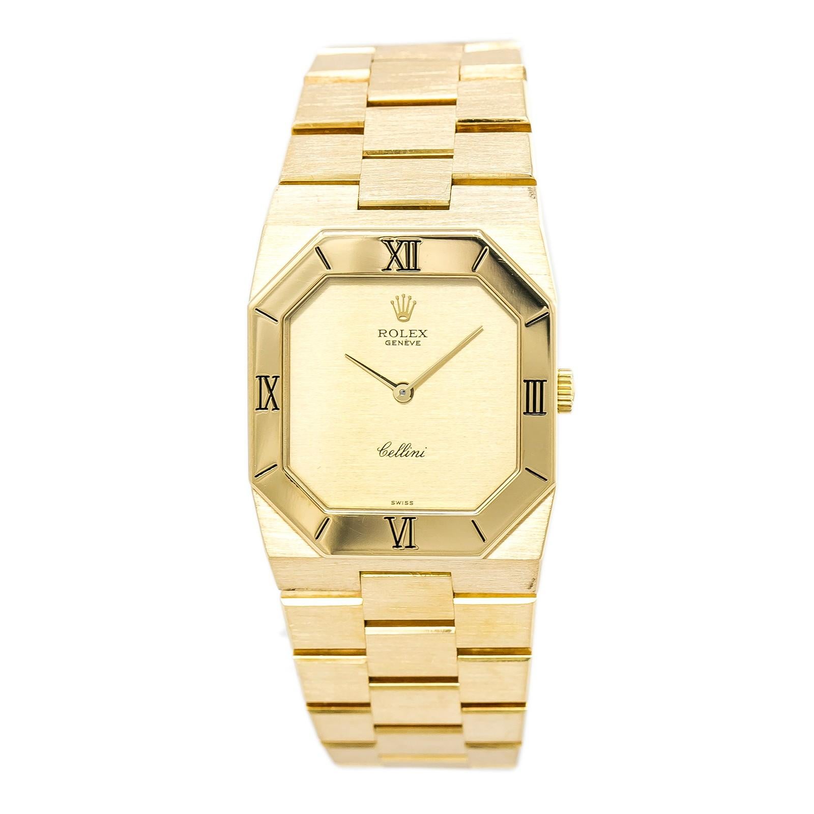 Certified Rolex Cellini with Band, Yellow-Gold Bezel and Gold Dial For ...