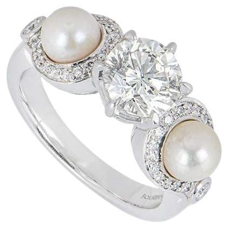 Certified Rosendorff Diamond and Pearl Ring 1.20 Carat For Sale at ...