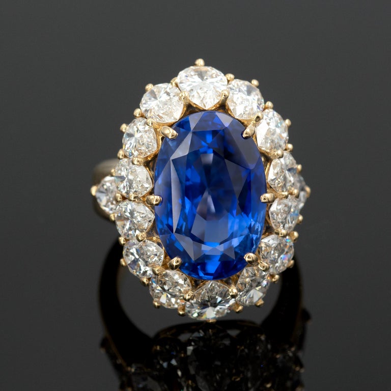 Certified Royal Blue 17.38 Carat Sapphire and Diamond Ring For Sale at ...