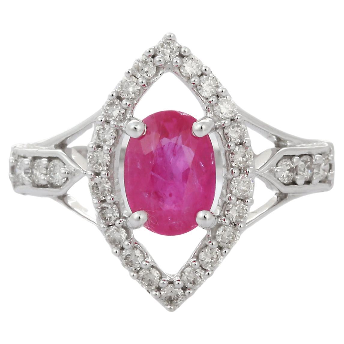 Antique Marquise Shape Diamond Ruby Engagement Ring For Sale at 1stDibs ...