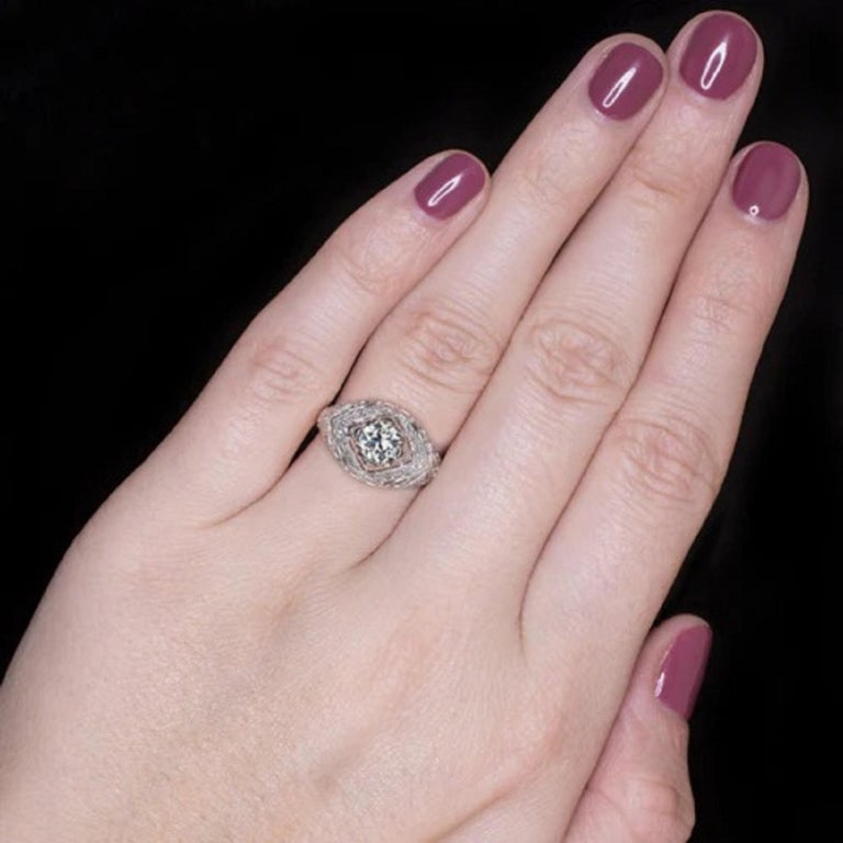 Certified Transitional Diamond Art Deco Style Ring For Sale at 1stDibs