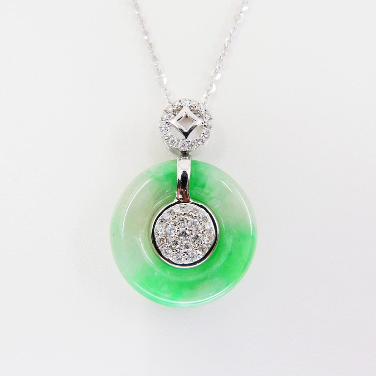 Certified Type A Jade Diamond Pendant Necklace, Apple Green Patches ...