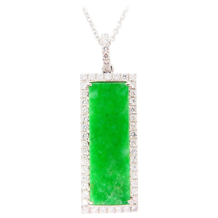 Certified Type a Jadeite Jade and Diamond Pendant Necklace, Apple Green ...