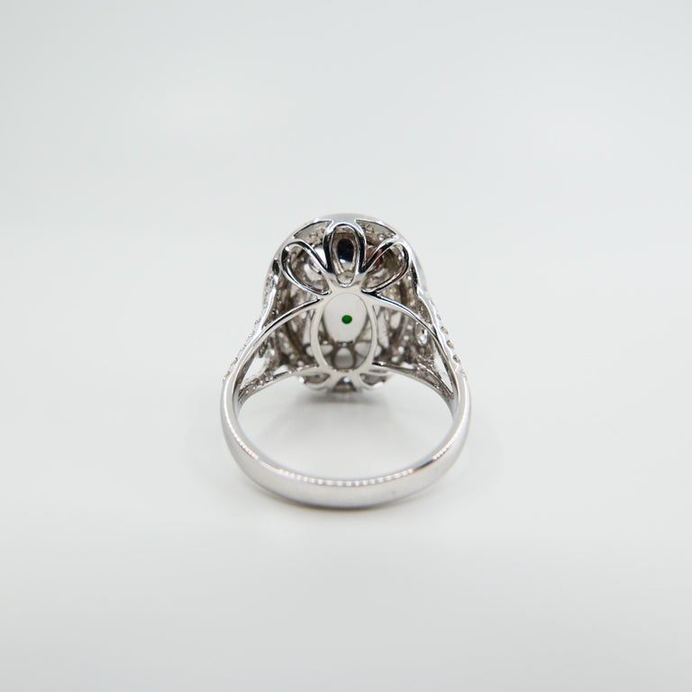 Certified Type A Jadeite Jade and Diamond Cocktail Ring, Intense Green ...