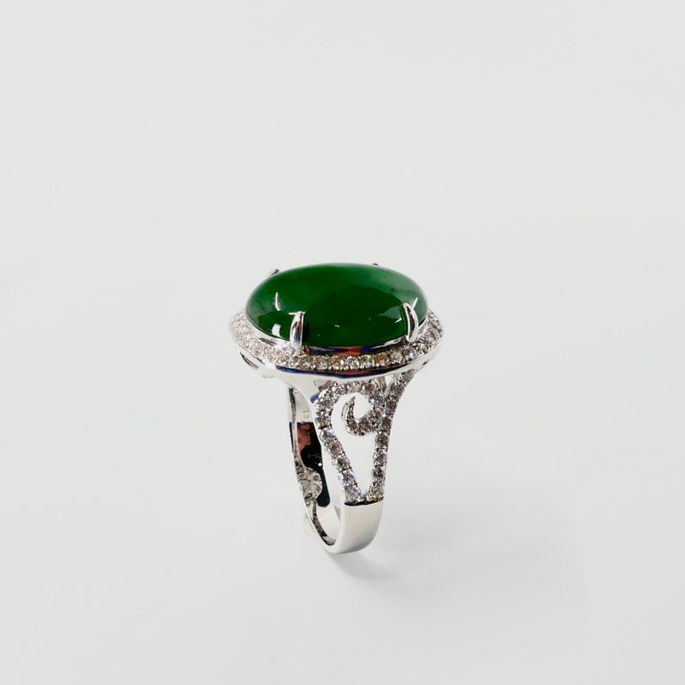 Certified Type A Jadeite Jade and Diamond Cocktail Ring, Intense Green ...