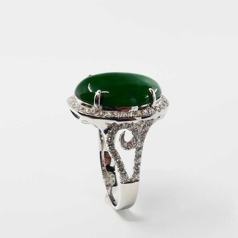 Certified Type A Jadeite Jade and Diamond Cocktail Ring, Intense Green ...