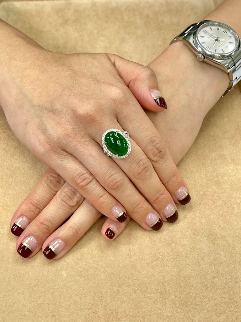 Certified Type A Jadeite Jade and Diamond Cocktail Ring, Intense Green ...