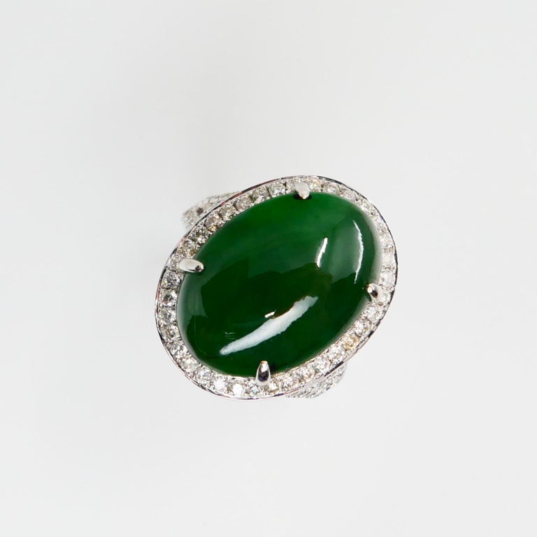 Certified Type A Jadeite Jade and Diamond Cocktail Ring, Intense Green ...