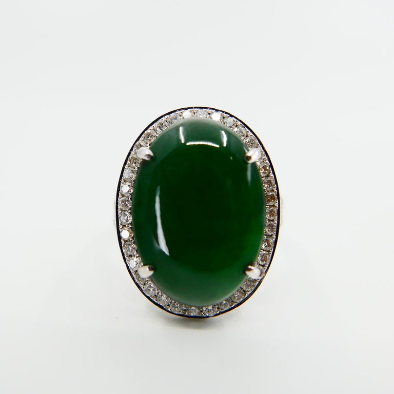 Certified Type A Jadeite Jade and Diamond Cocktail Ring, Intense Green ...