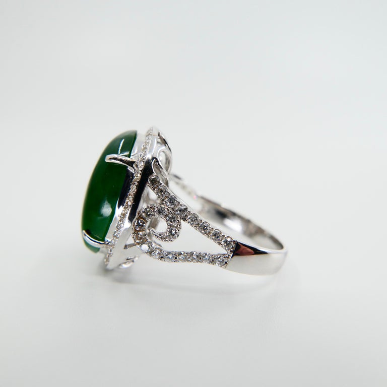 Certified Type A Jadeite Jade and Diamond Cocktail Ring, Intense Green ...
