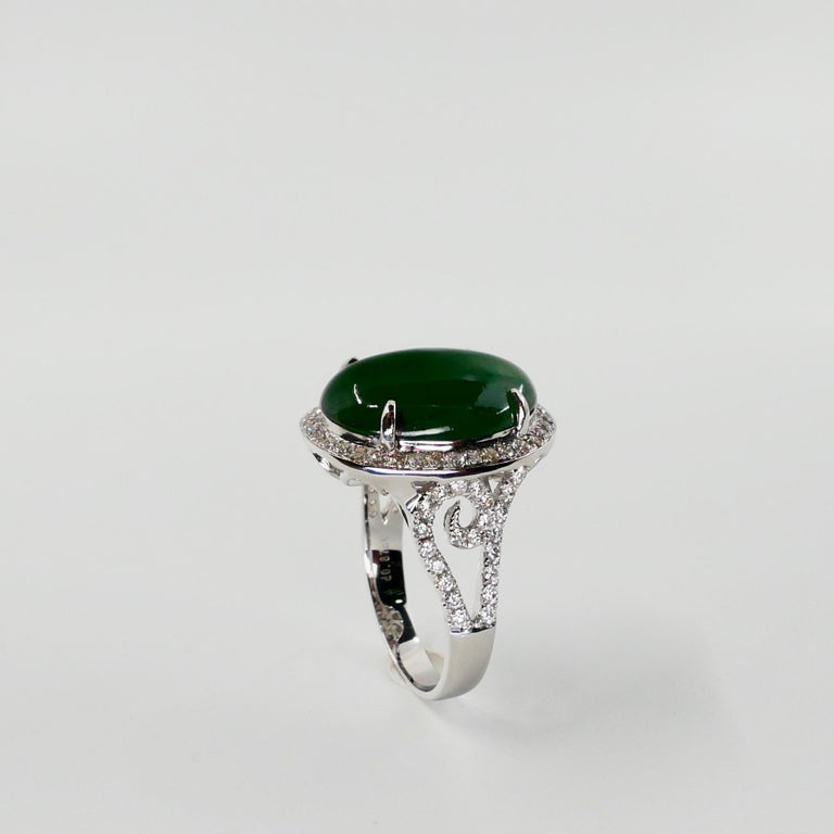 Certified Type A Jadeite Jade and Diamond Cocktail Ring, Intense Green ...