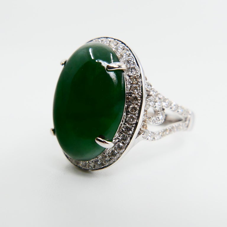 Certified Type A Jadeite Jade and Diamond Cocktail Ring, Intense Green ...