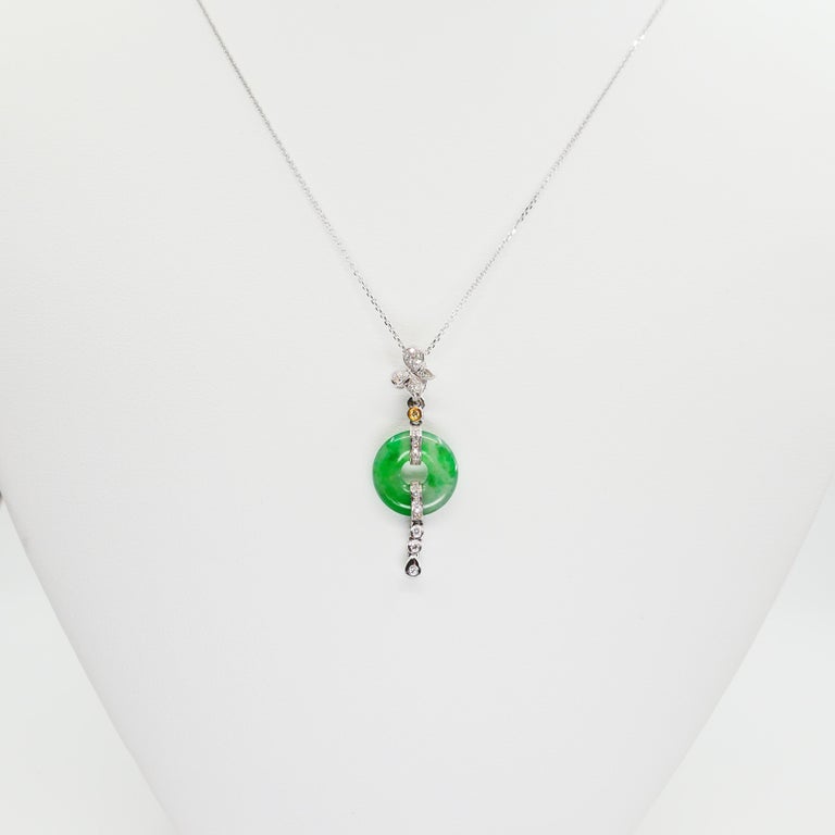 Certified Type A Jadeite Jade Diamond Pendant Drop Necklace, Apple ...