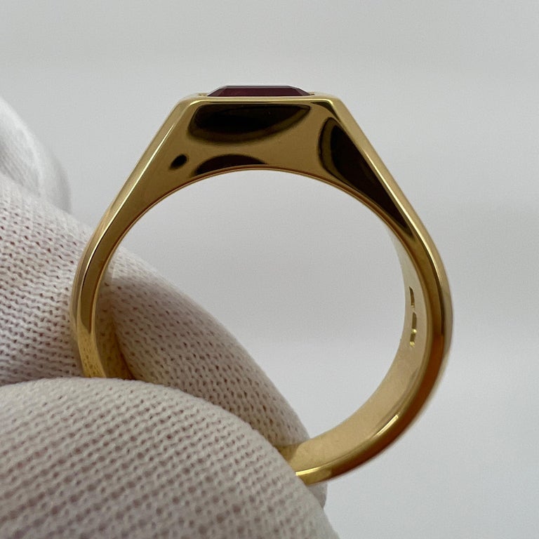 Certified Untreated Deep Red Emerald Cut Ruby 18k Yellow Gold Signet ...