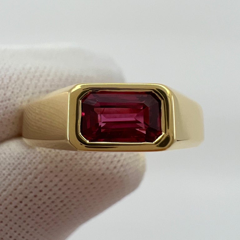Certified Untreated Deep Red Emerald Cut Ruby 18k Yellow Gold Signet ...