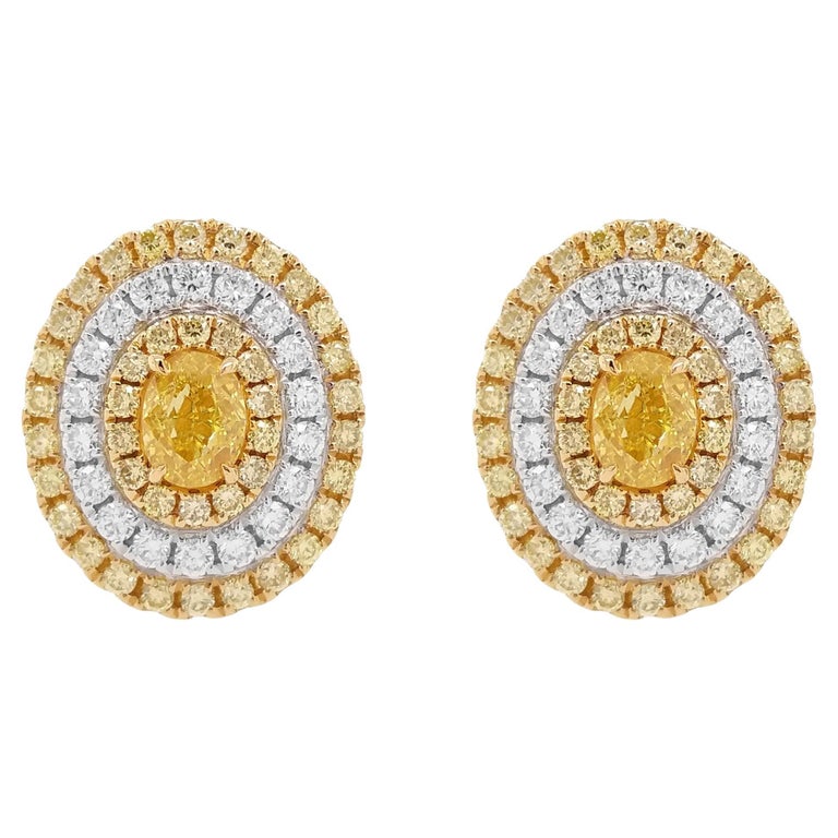 Certified Yellow Diamond 18K Gold Stud Earrings For Sale at 1stDibs