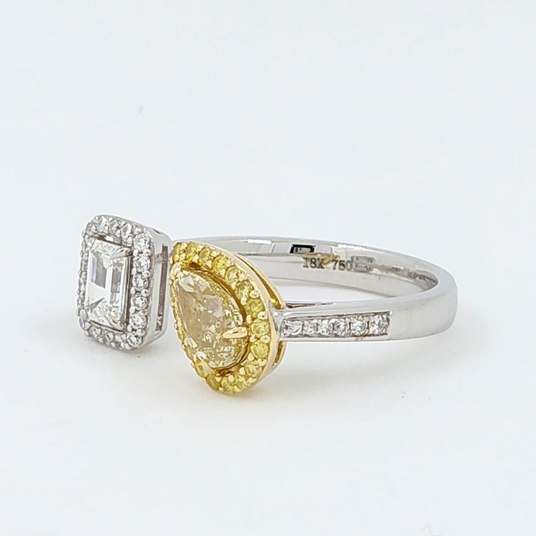 IGI Certified Yellow Pear Cut Diamond and Diamond Toi et Moi Ring in ...