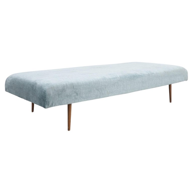 Cerulean Velvet Daybed With Teak Legs at 1stDibs