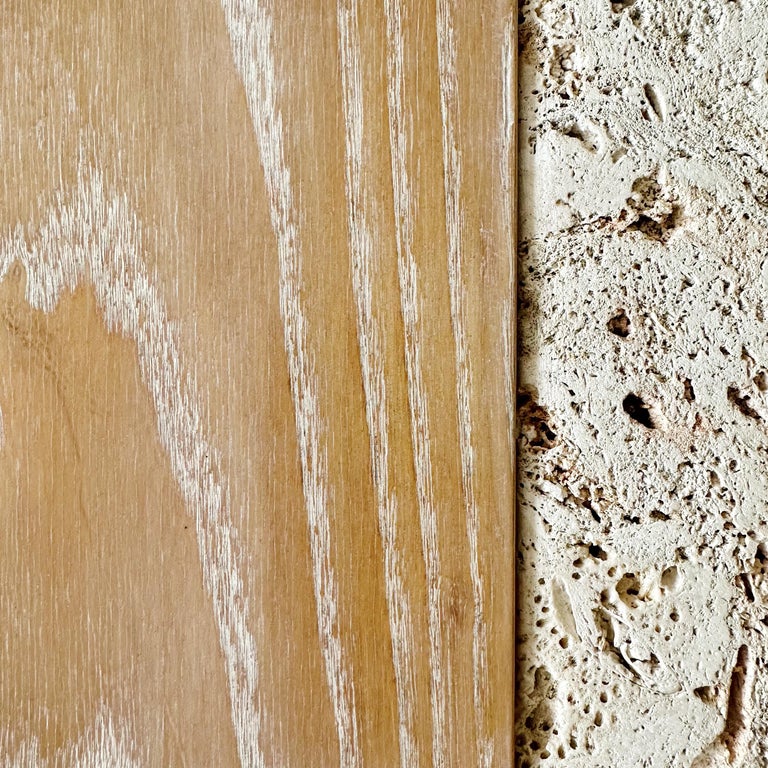 Cerused Oak and Coral Coquina Stone Coffee Table For Sale at 1stDibs