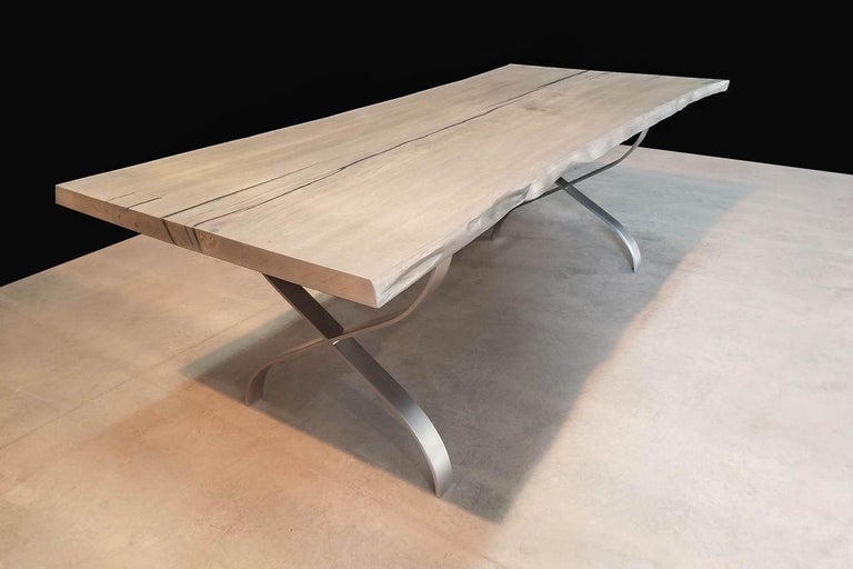 Modern live Edge Cerused Oak Dining Table with Steel Legs For Sale at ...