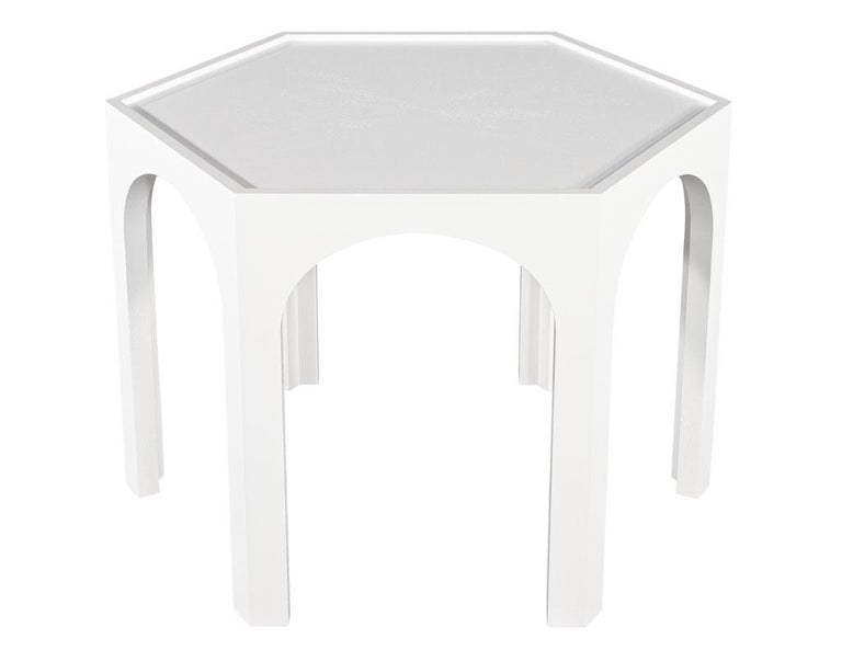 Cerused Oak Modern Hexagon Center Hall Foyer Table White Lacquer For ...