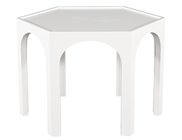Cerused Oak Modern Hexagon Center Hall Foyer Table White Lacquer For ...