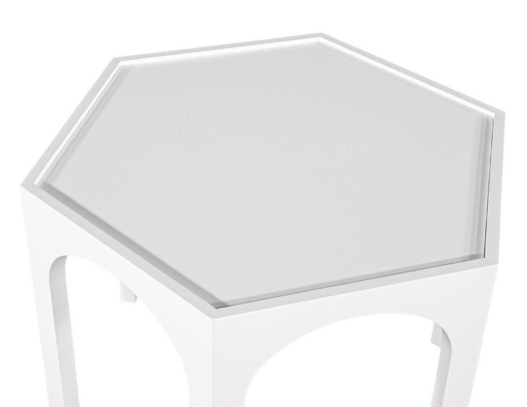 Cerused Oak Modern Hexagon Center Hall Foyer Table White Lacquer For ...