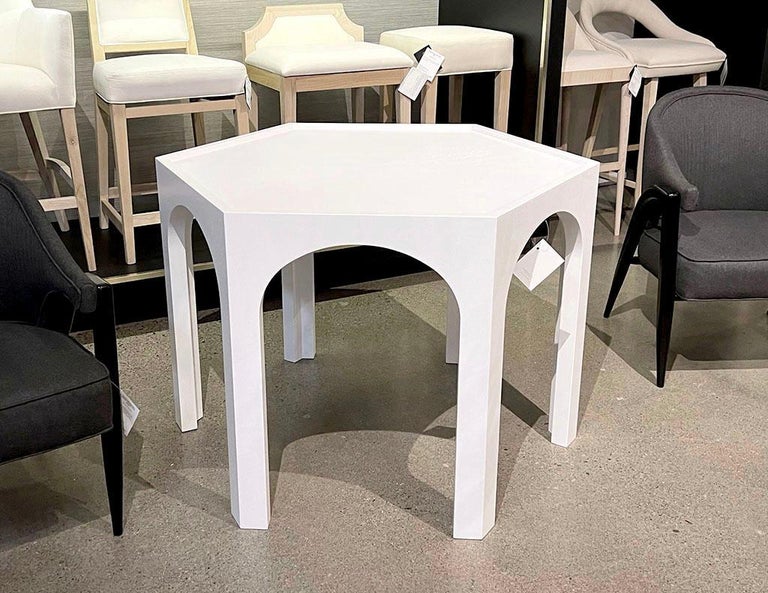 Cerused Oak Modern Hexagon Center Hall Foyer Table White Lacquer For Sale at 1stDibs