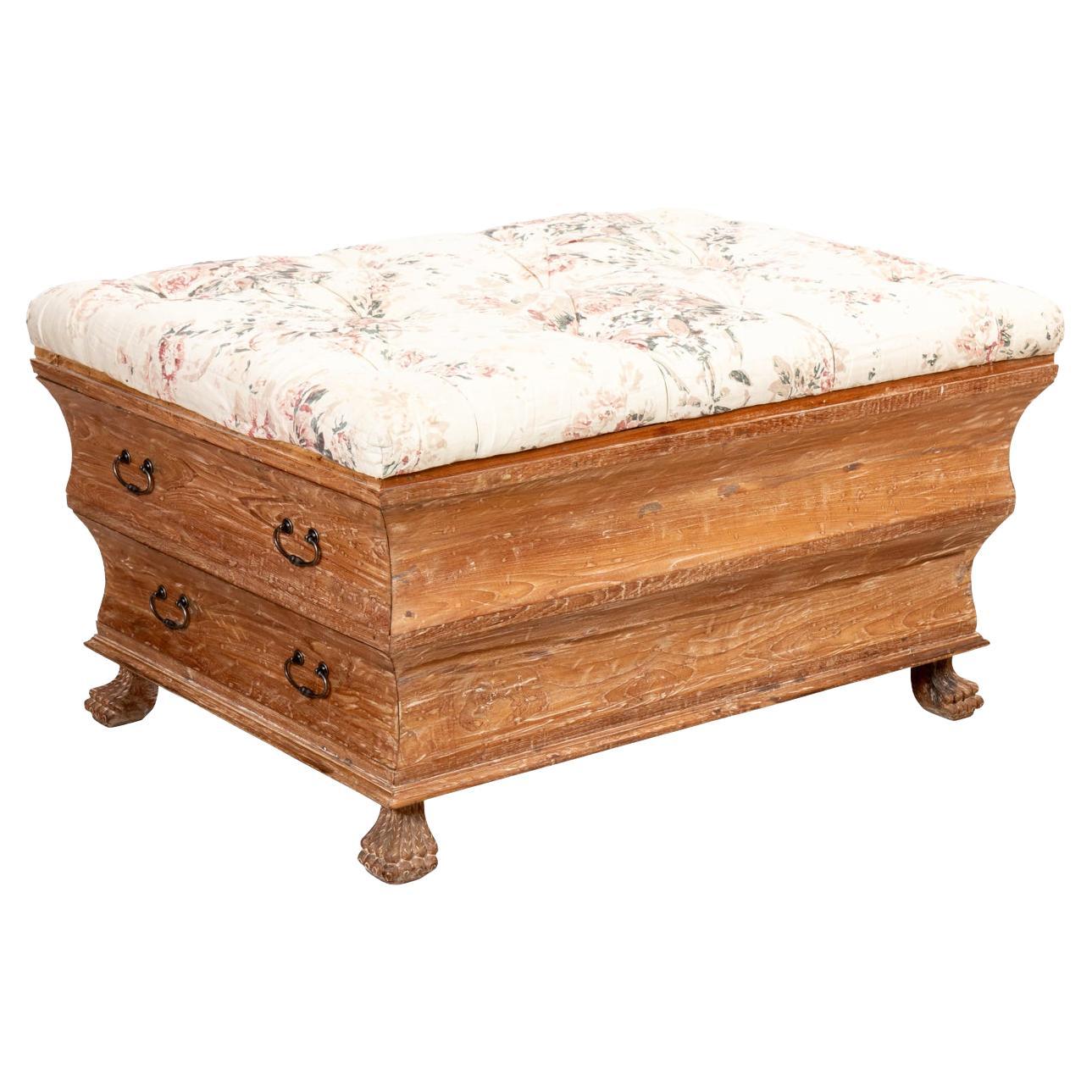 Large Tufted Oxblood Leather Ottoman with Traditional Casters at 1stDibs