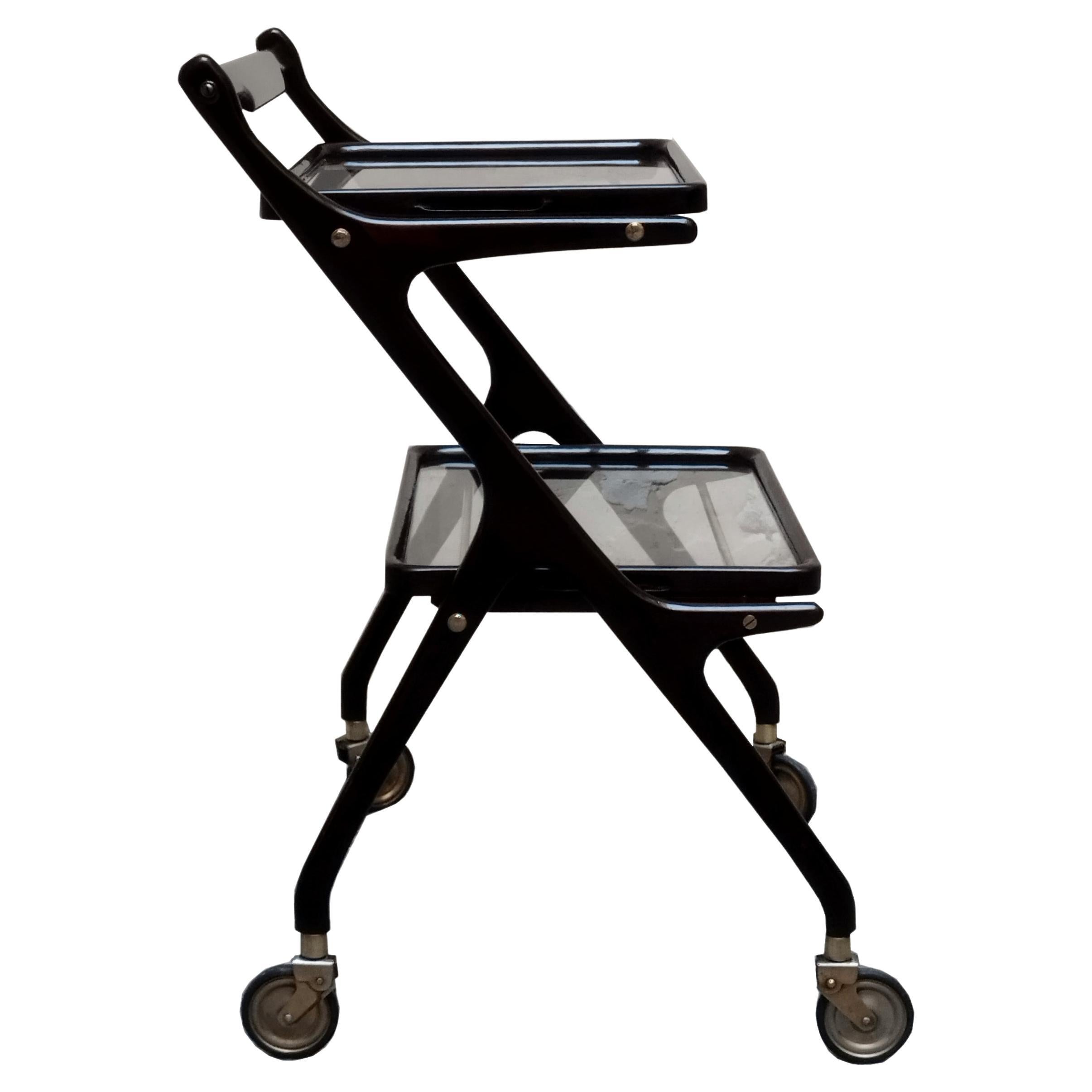 Mid-Century Cesare Lacca Brass, Glass and Dark Wood Bar Cart, Italy ...