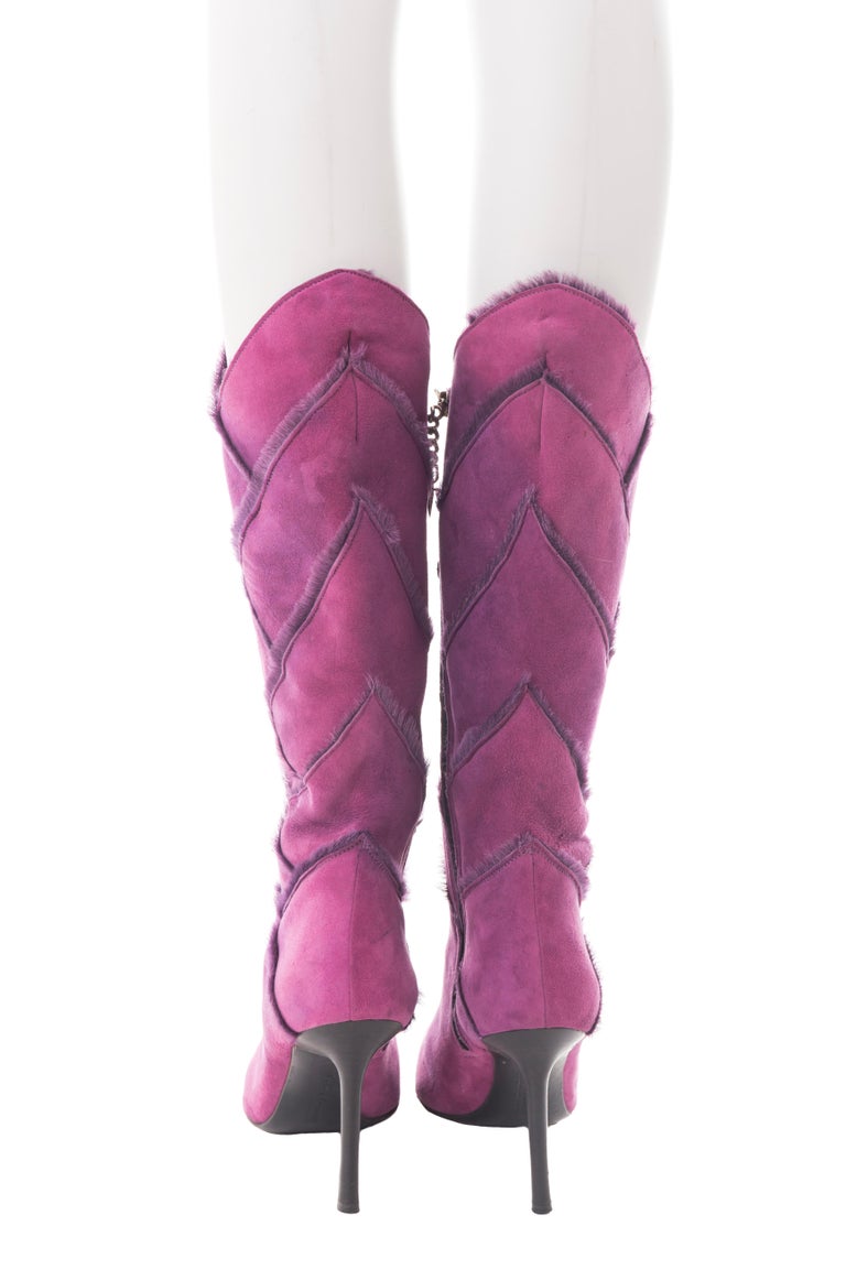 Cesare Paciotti F/W 2002 purple sheepskin fur boots For Sale at 1stDibs