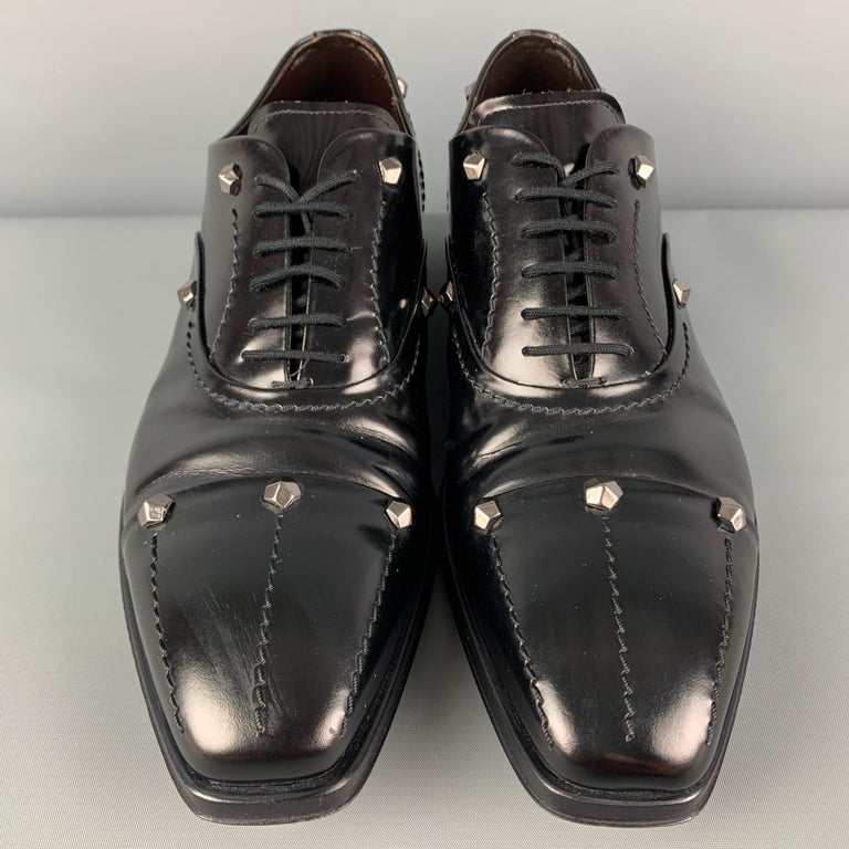 CESARE PACIOTTI Size 10 Black Studded Leather Lace Up Shoes For Sale at ...