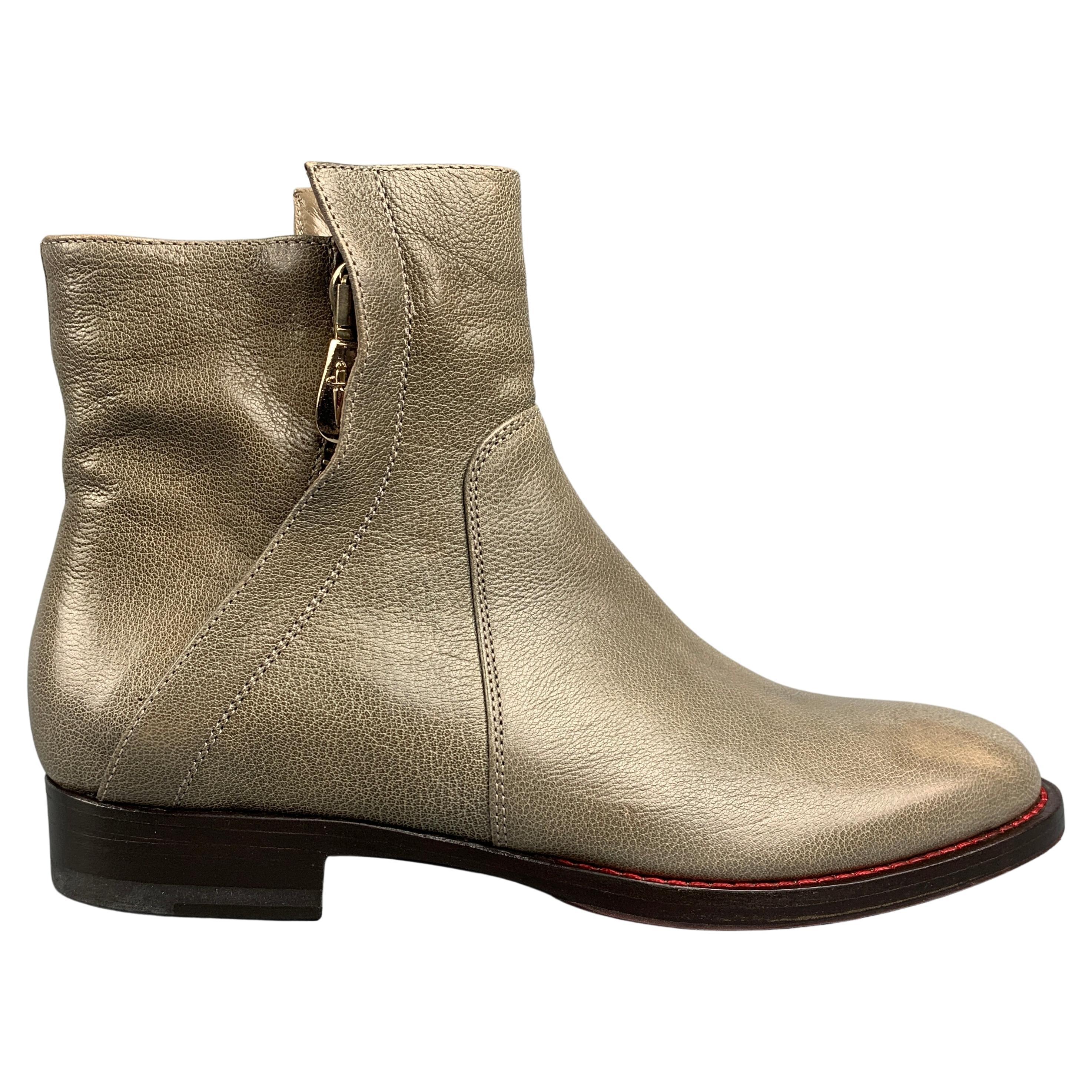 CESARE PACIOTTI Size 8.5 Taupe Pebble Grain Leather Contrast Stitch ...